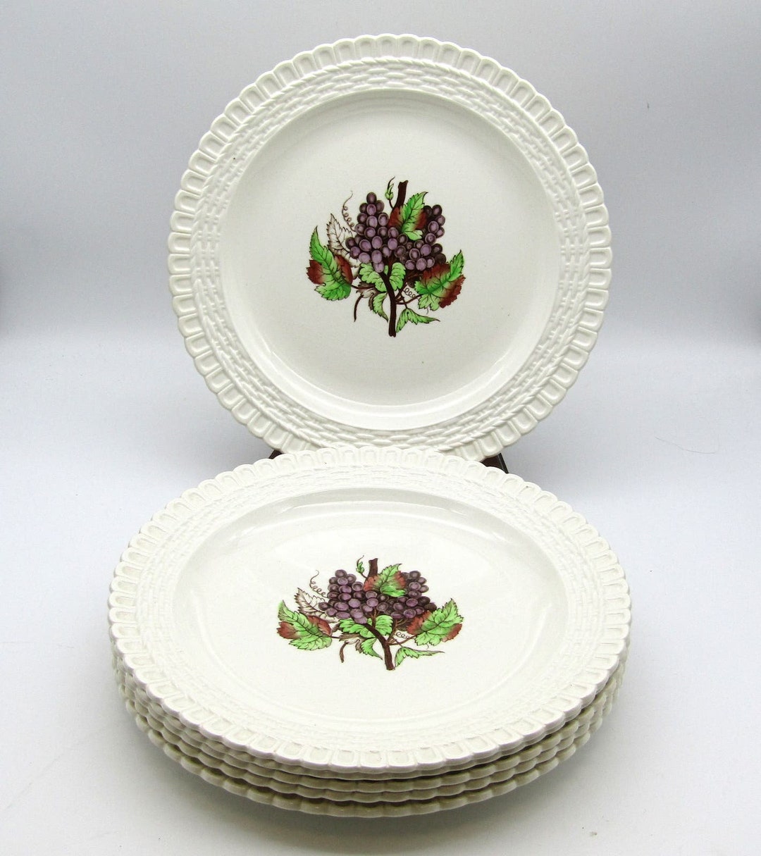 Copeland Spode Plates 9.25" Set of 6 Grape Pattern Basket Weave Edge - Etsy