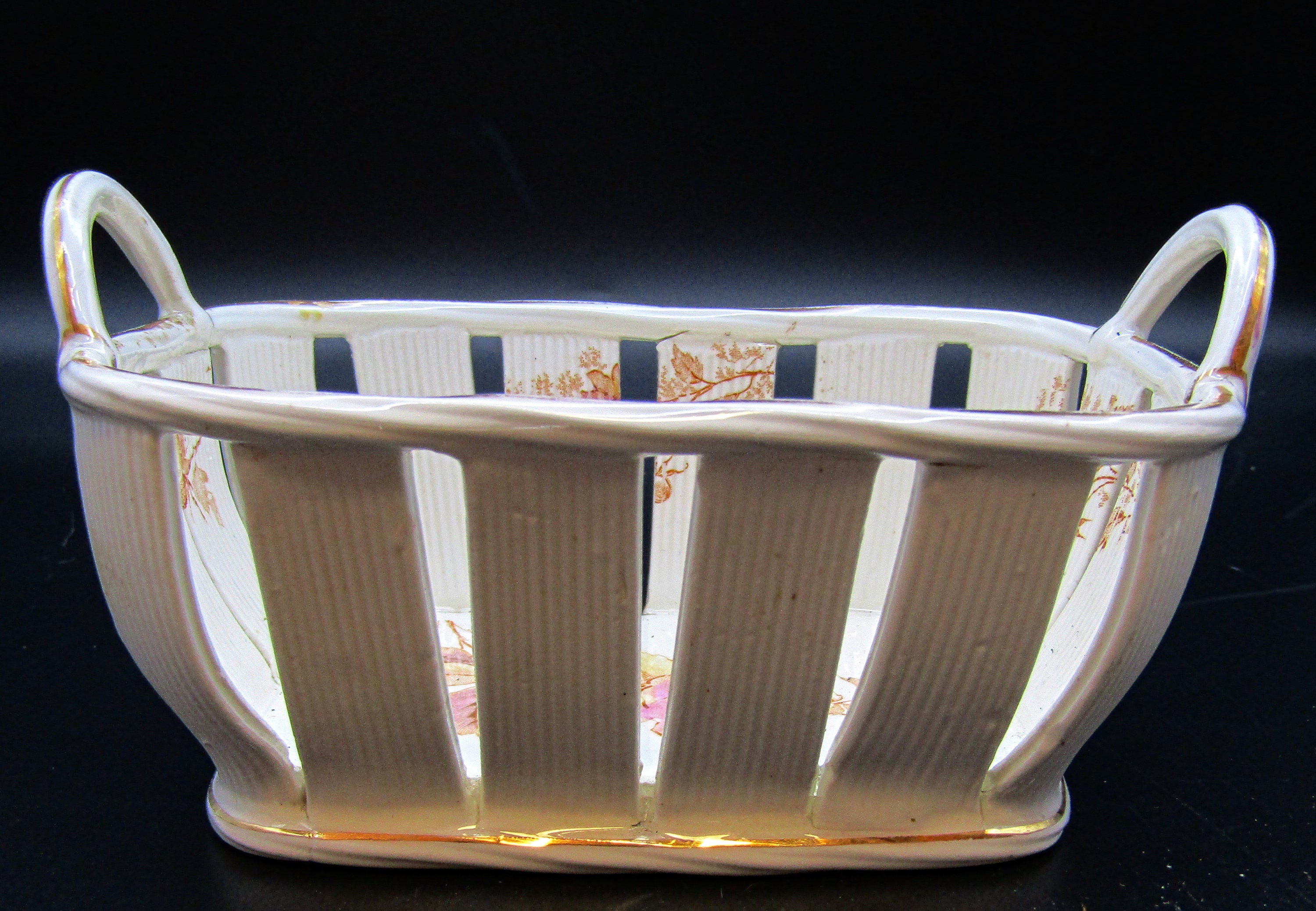 Porcelain Open Basket Twisted Porcelain Rims Gold Gilt Floral - Etsy