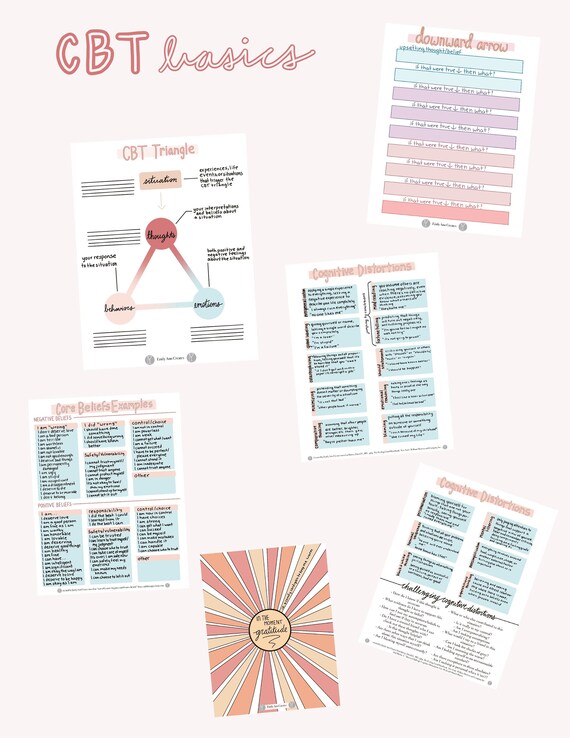 CBT Basics Worksheets Cognitive Behavioral Therapy | Etsy