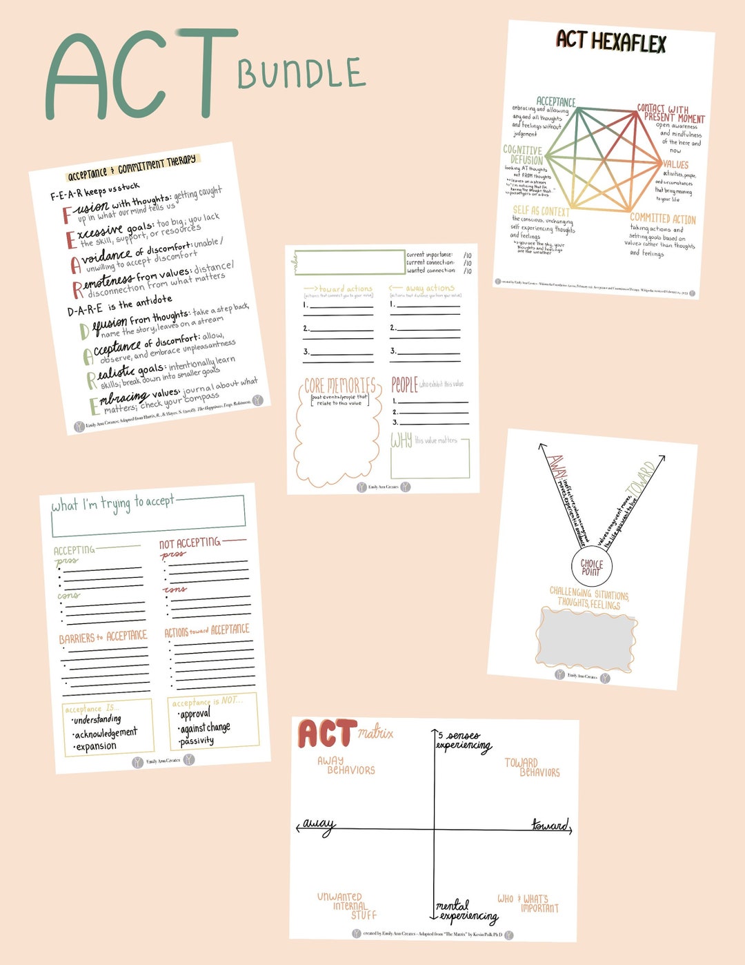 Acceptance and Commitment Therapy - ACT Worksheet Bundle - Etsy
