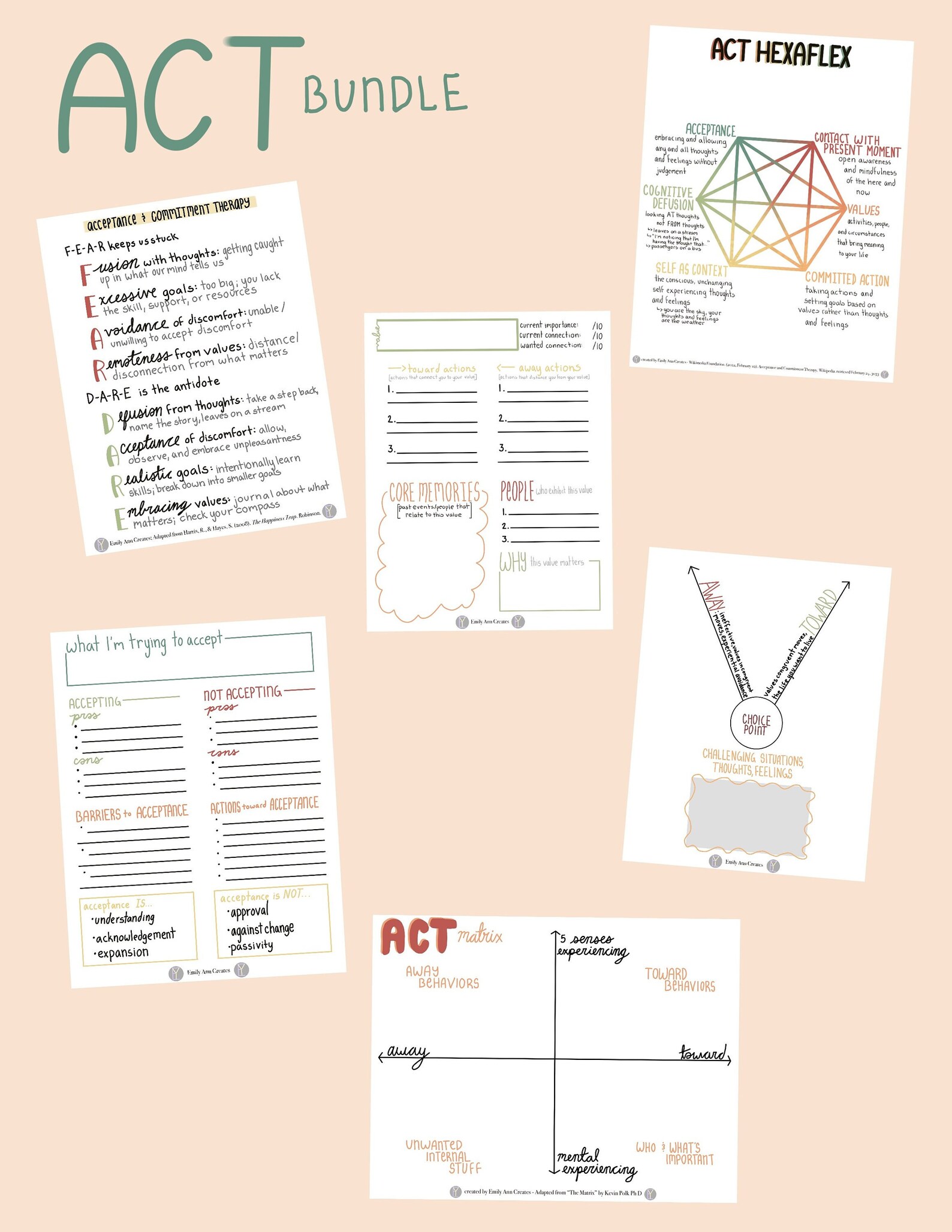 Acceptance and Commitment Therapy - ACT Worksheet Bundle - Etsy