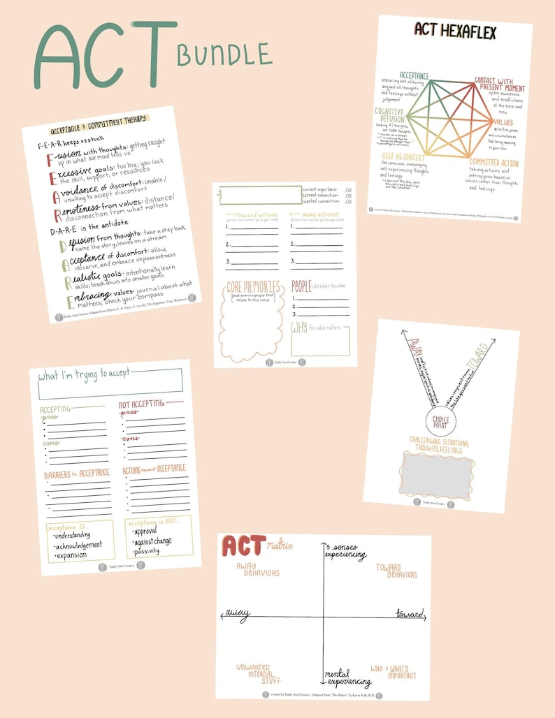 Acceptance and Commitment Therapy - ACT Worksheet Bundle - Etsy