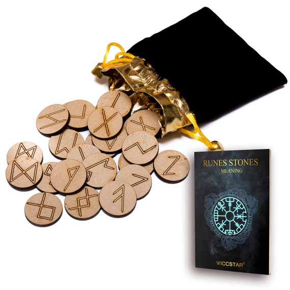 25 Runes Stone Bag Set With Layout & Meaning Parchment. - Etsy