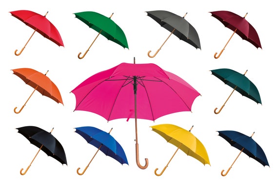 Umbrellas With Wooden Crook Handle Automatic Opening Assorted Colours Ideal for Colourful Weddings Etsy