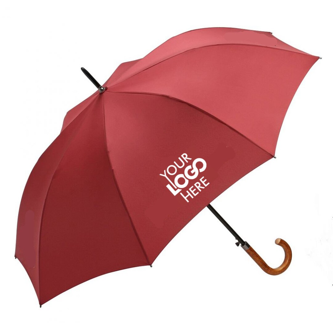 Custom Printed Umbrella With Wooden Curved Handle - Personalised or ...
