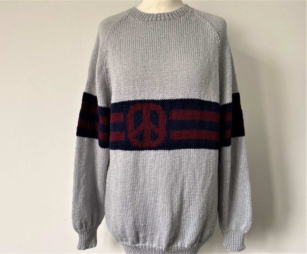 Hand Knitted Lightweight Peace Symbol Sweater - Etsy