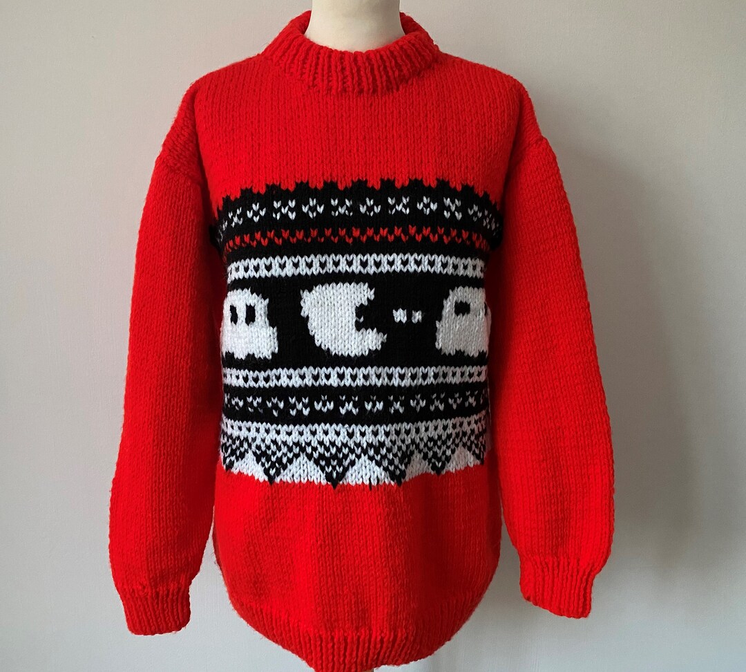 Pacman Bright Red Hand Knitted Sweater - Etsy