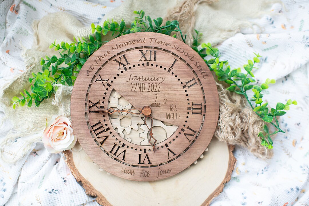 Personalized Clock Birth Announcement I Clock Time is Set to Birth of ...