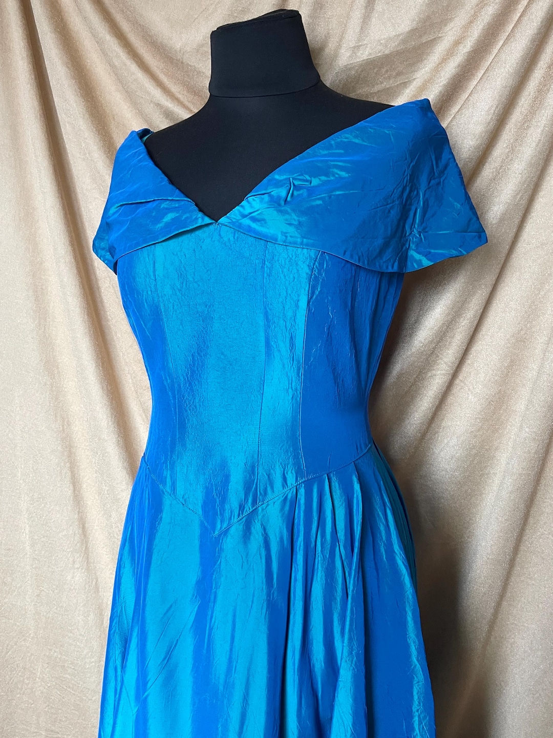 Gorgeous Vintage Laura Ashley Turquoise Blue Dress - Silk Taffeta Dress ...