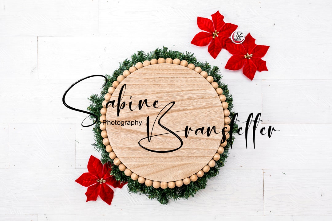 Christmas Round Wood Sign Mockup poinsettia, Digital JPEG File - Etsy