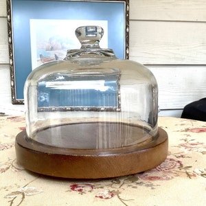 Round Glass and Teak Covered Cheese Server, Charcuterie Dish, by ...