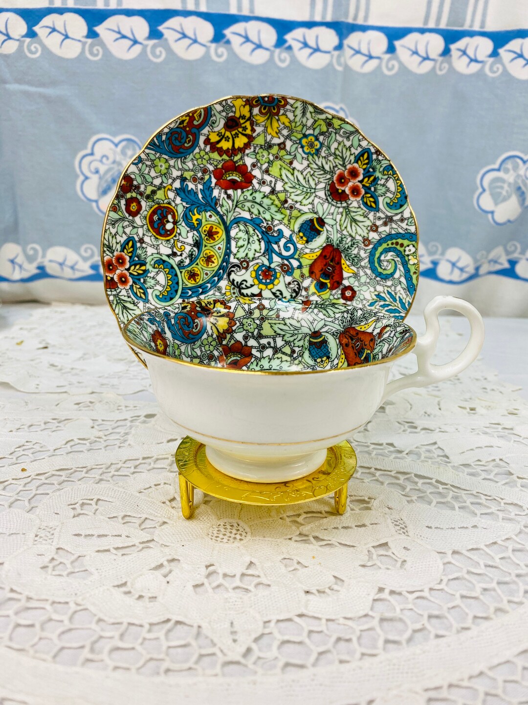 Radford Paisley Bone China Teacup and Saucer, Vintage Paisley Chintz ...