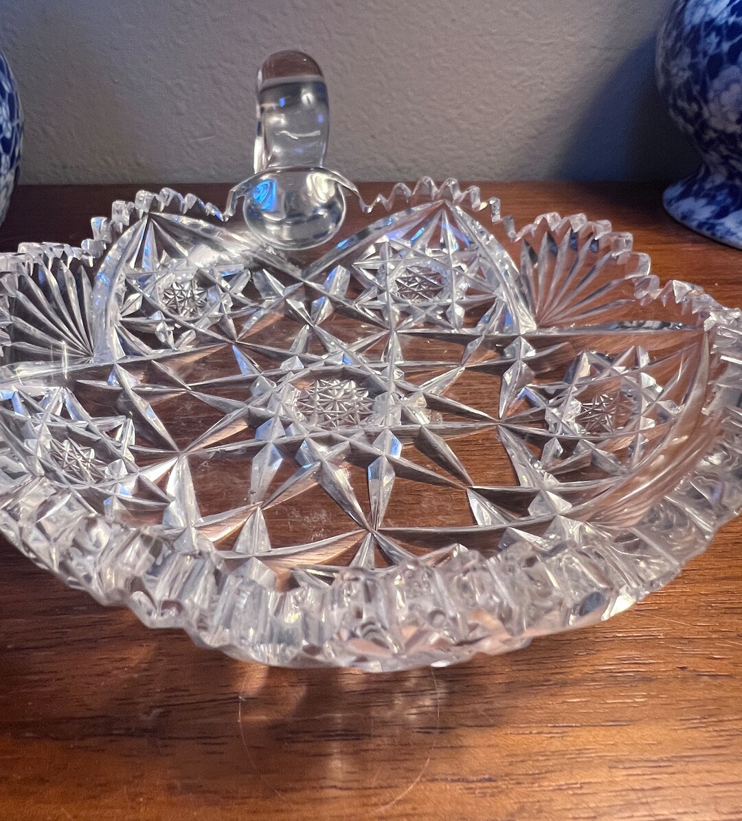 American Brilliant Period (ABP) Cut Glass Nappy or Ring Handled Serving ...