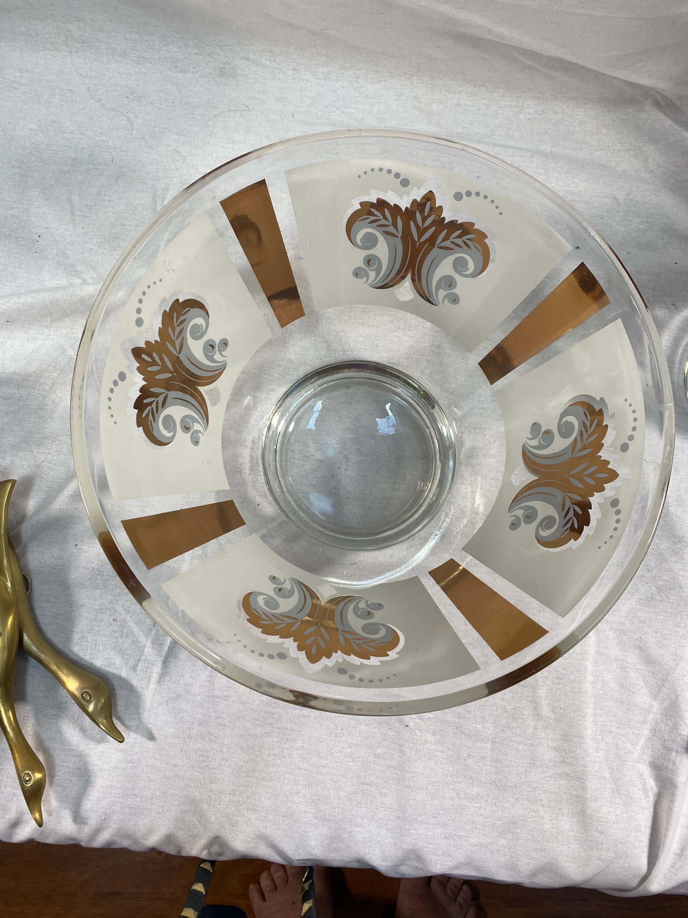 Vintage Libbey Glass Bowls: Mid Century Gold Fleur De Lis, Wheat Design ...