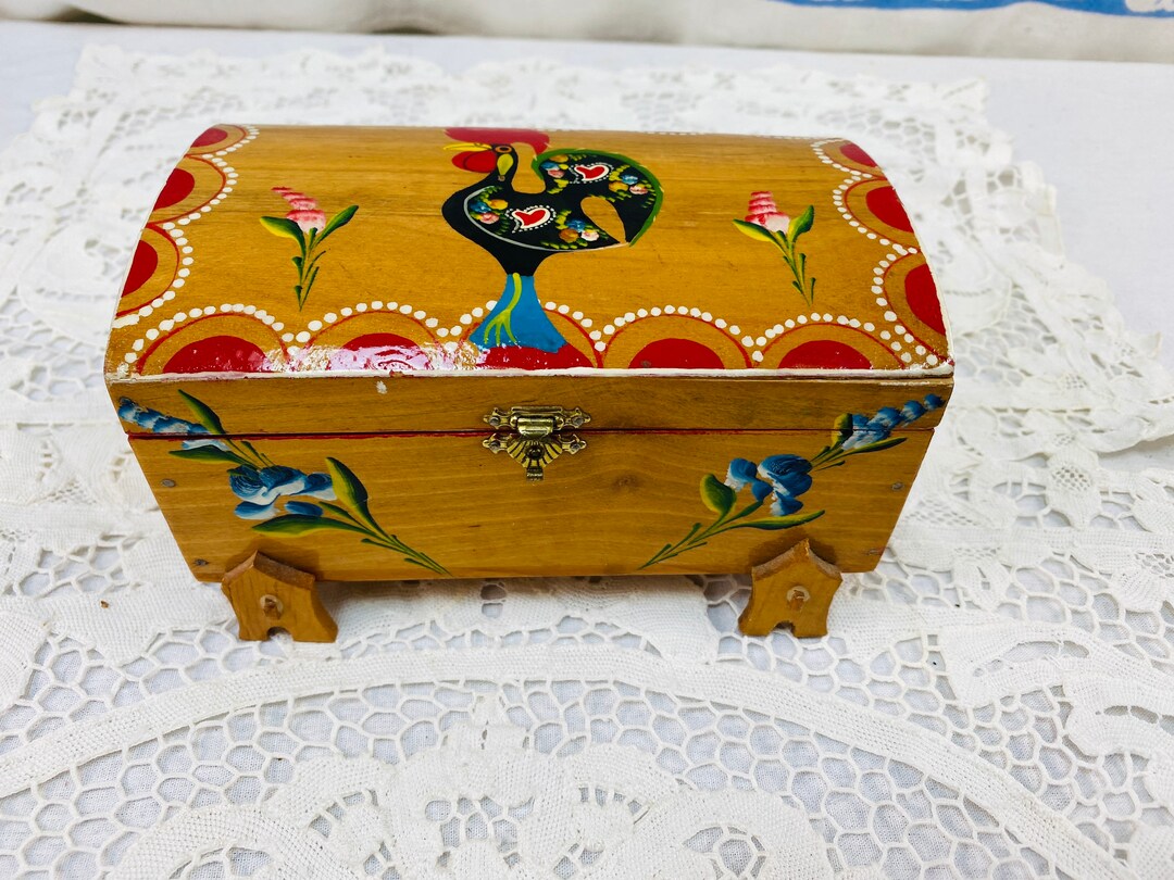 Tole Painted Rooster Wooden Box: Mirrored Boho Chic Trinket Storage - Etsy