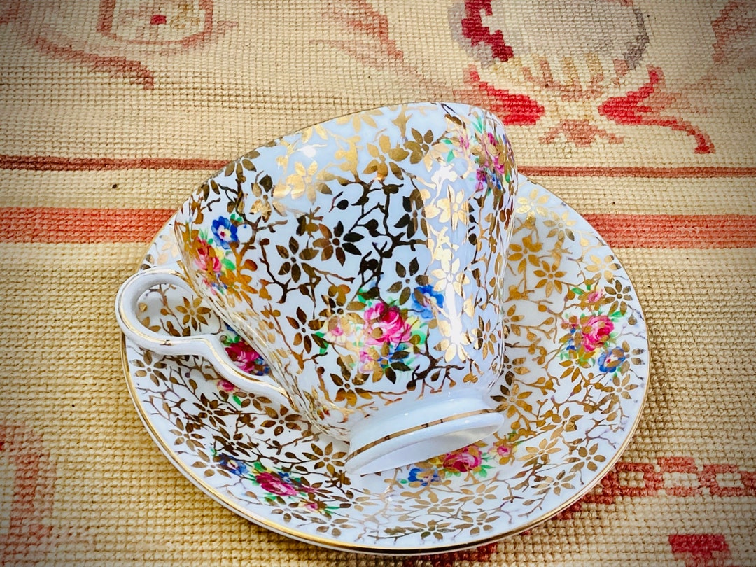 Vintage Clare Chintz Teacup: English Bone China With Gold Overlay - Etsy