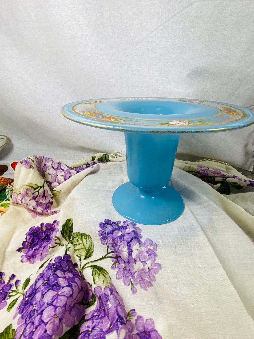 Westmorland Glass Vase, Enameled Flower Rim on #1840 Form. Rolled Rim ...