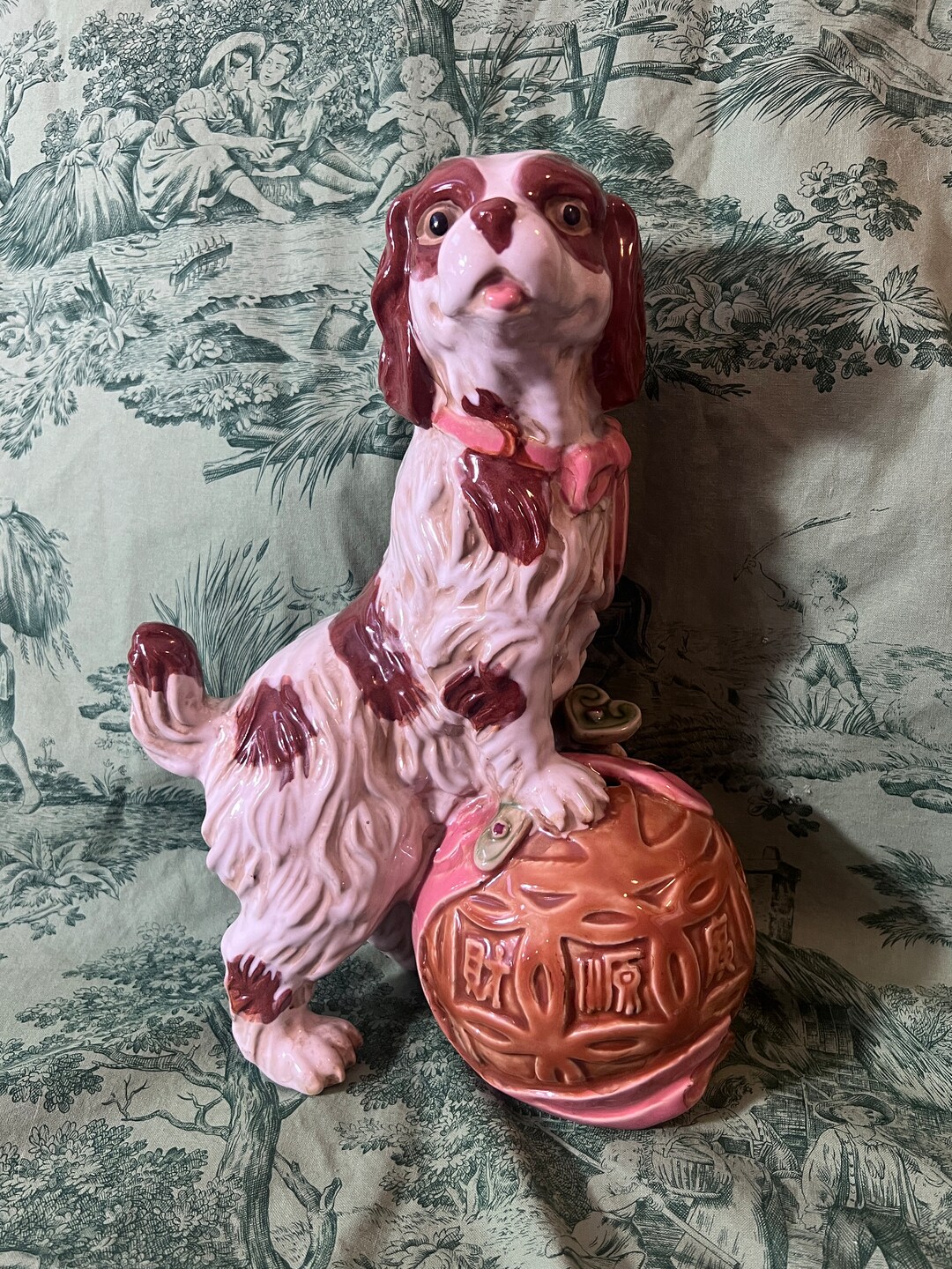 Staffordshire Dog With Ball, English Majolica King Charles Spaniel With ...