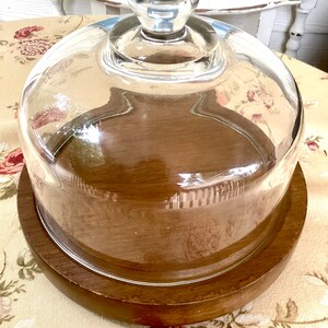 Round Glass and Teak Covered Cheese Server, Charcuterie Dish, by ...