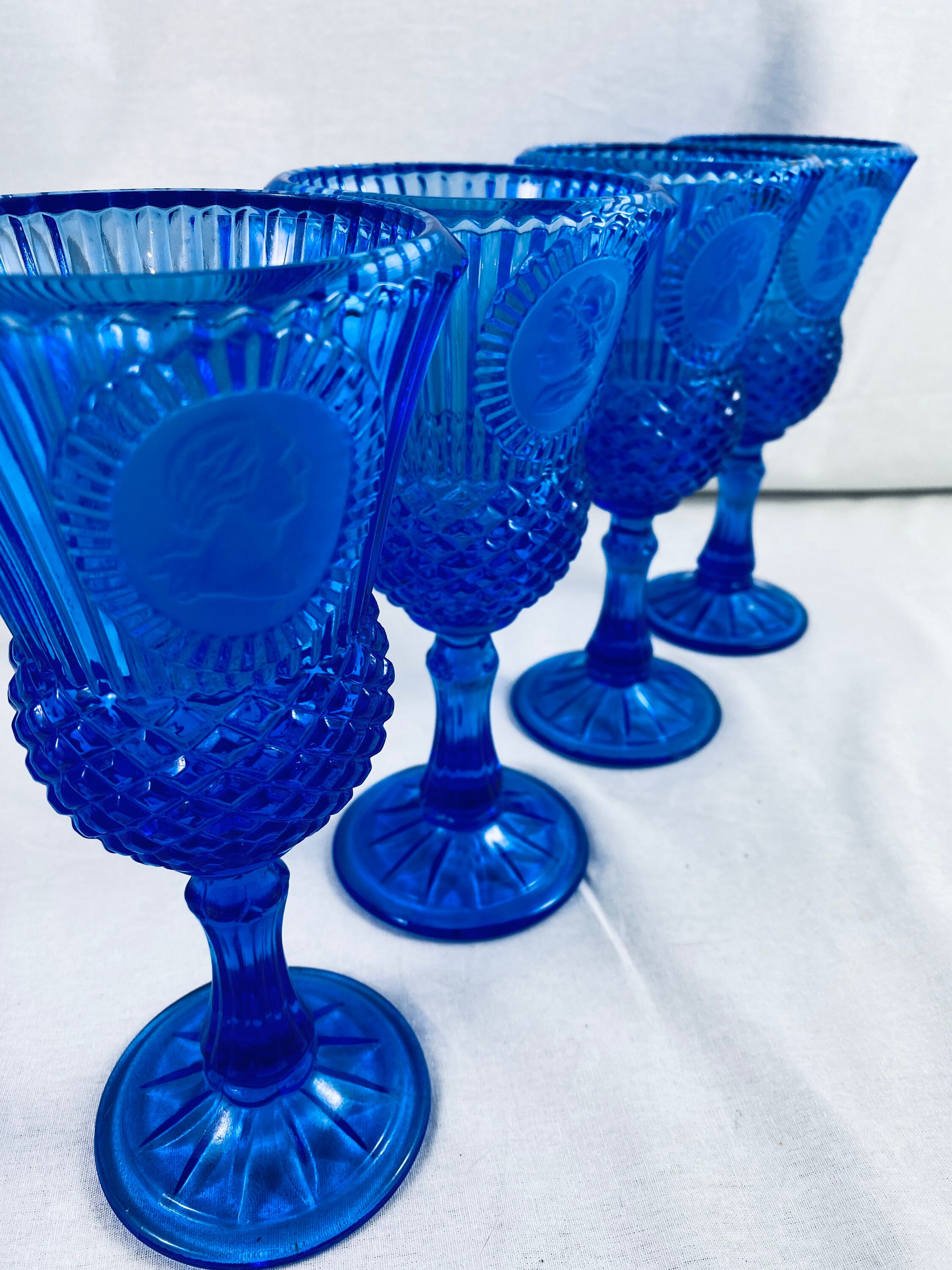 Avon Fostoria Cobalt Blue Glass Goblets water or wine goblet | Etsy
