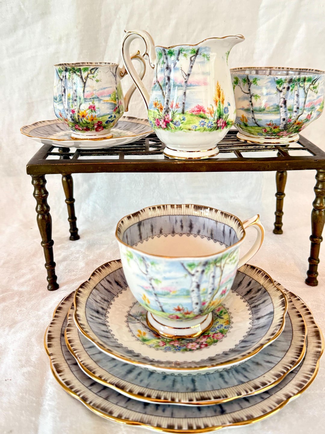 Royal Albert Silver Birch Pattern. Tea Cup and Saucer Set, Set of Two ...