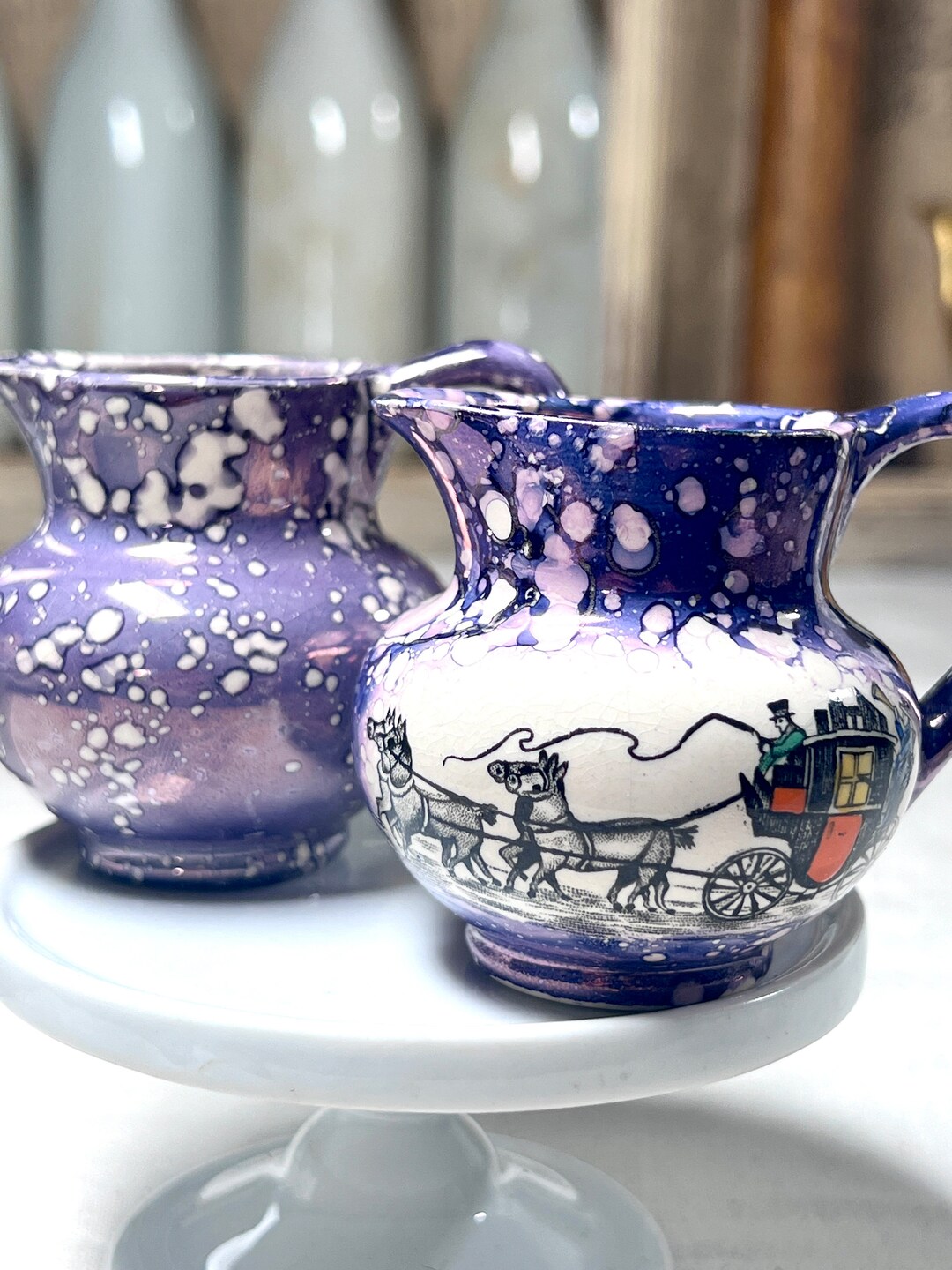 Antique Miniature OLD CASTLE Made in England Blue Spatter or Bubble ...