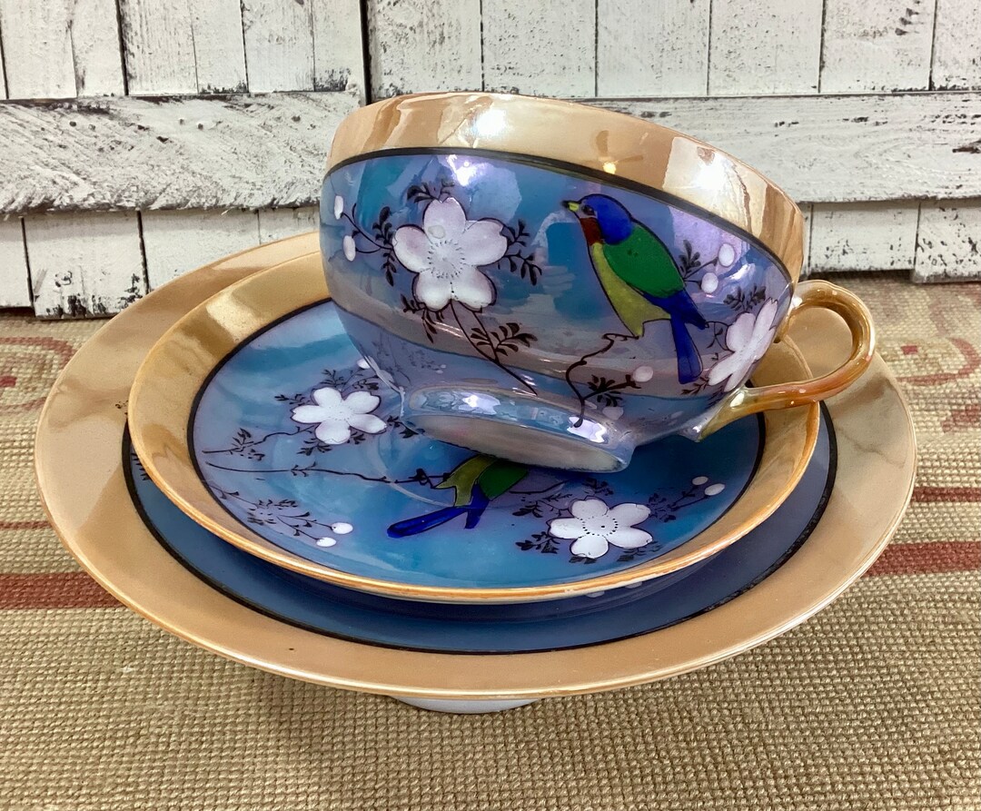 Japanese Taiko Lusterware Tea Cup Trio, Tea Cup With Saucer and Dessert ...