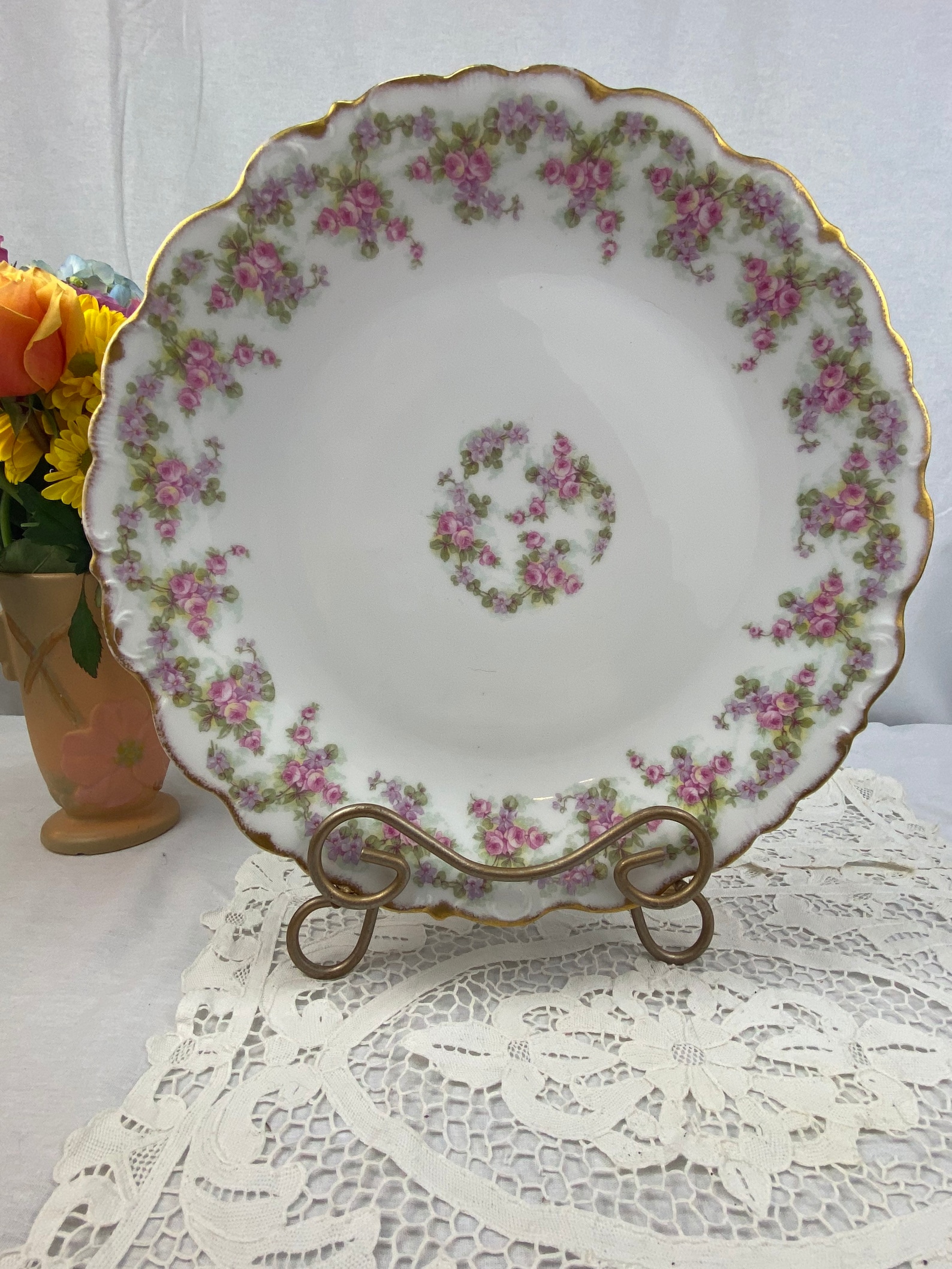 Limoges Porcelain Platter With Pink Roses Round Serving - Etsy