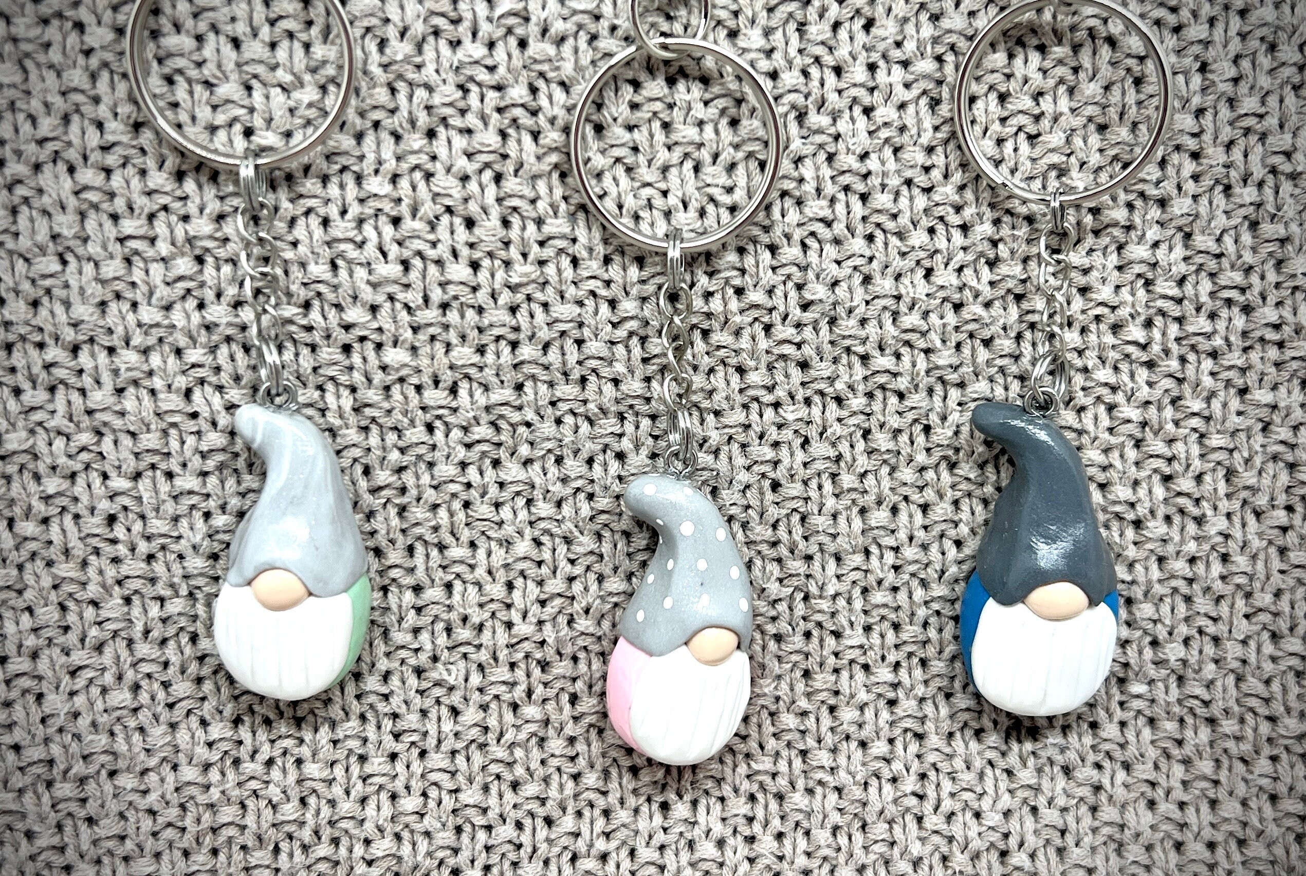 Mini Gnome Keychain Gnome Keyring Gnome Key Chain Polymer Clay Gnome ...