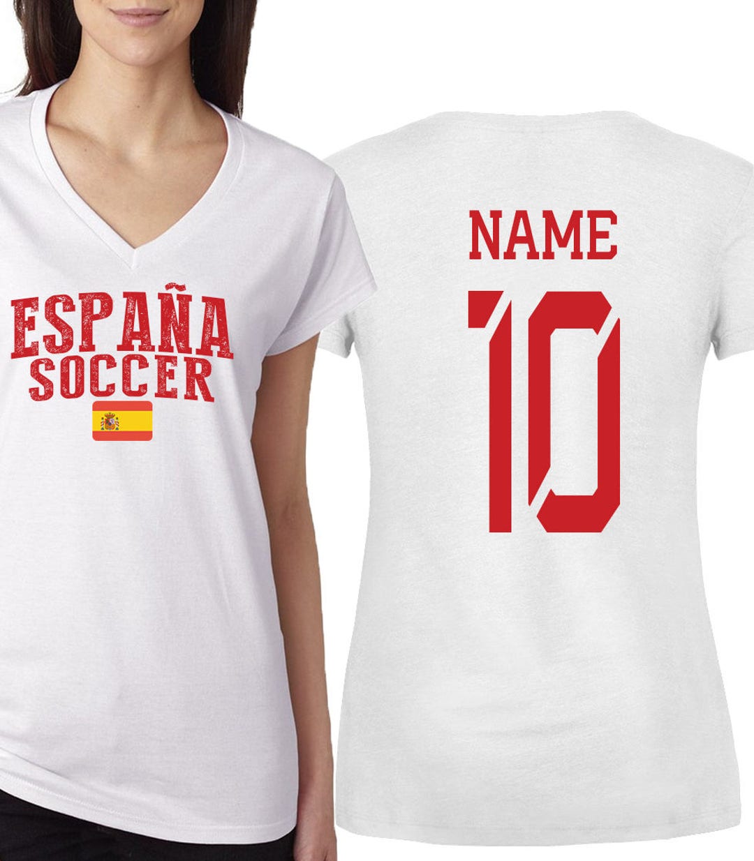 Spain T Shirts España Women's V Neck 100% Cotton Tee Any Sports ...