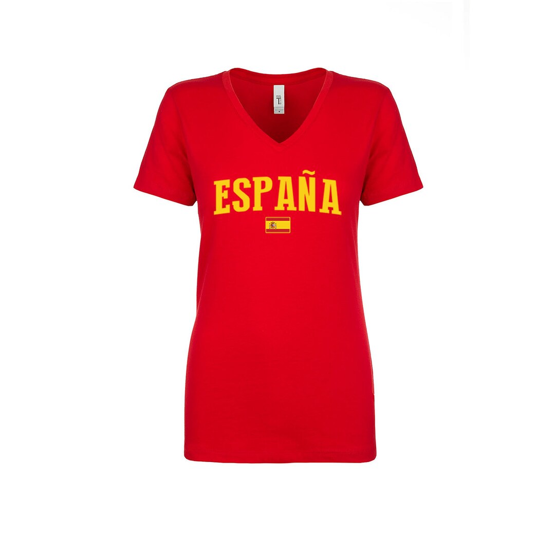 Spain España V Neck T Shirts Women Lady 100% Cotton Tee Any Sports ...