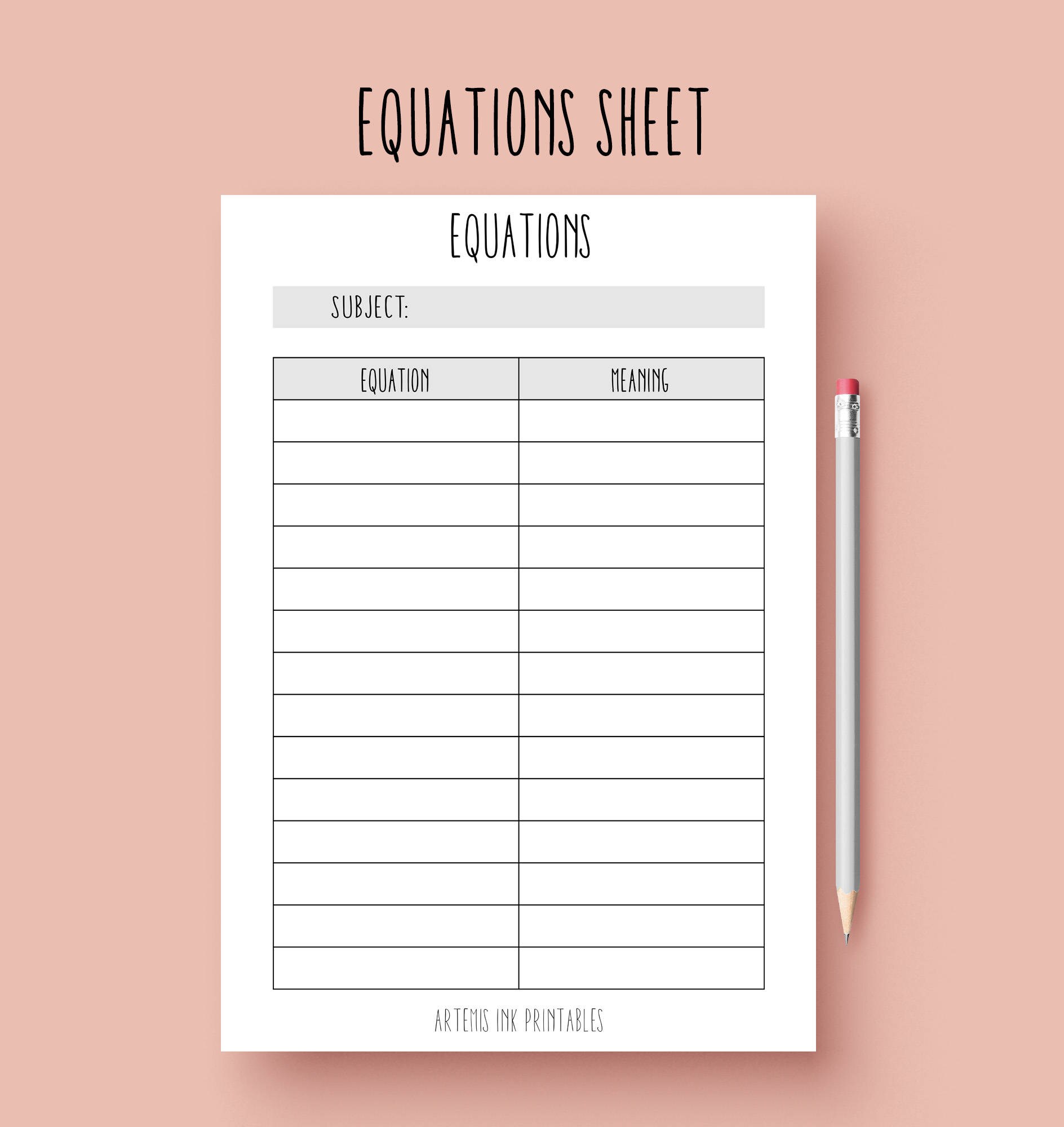 EQUATIONS PRINTABLE A4, A5 & Letter Size perfect for Studying - Etsy