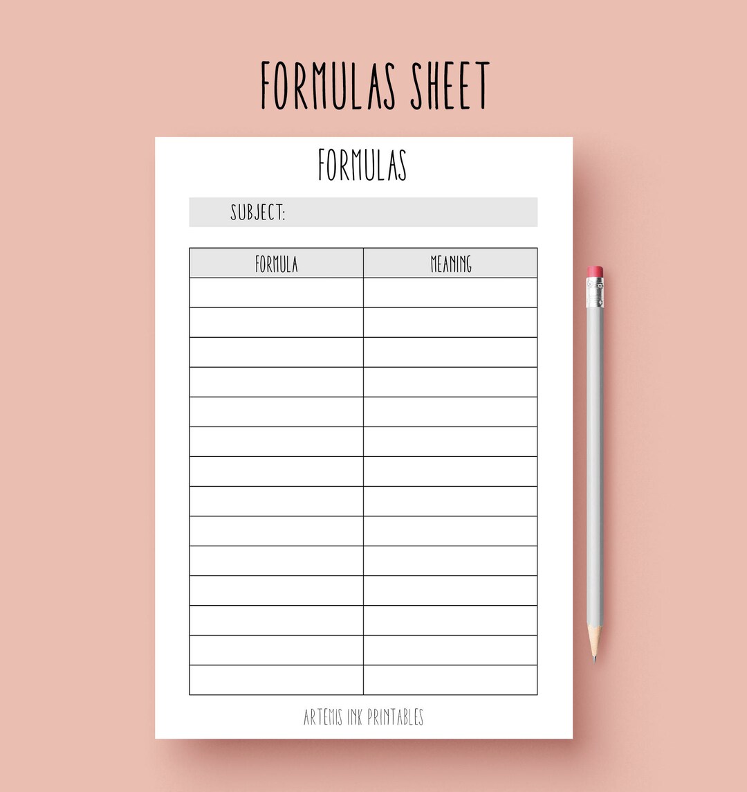 FORMULAS PRINTABLE A4 A5 & Letter Size perfect for - Etsy