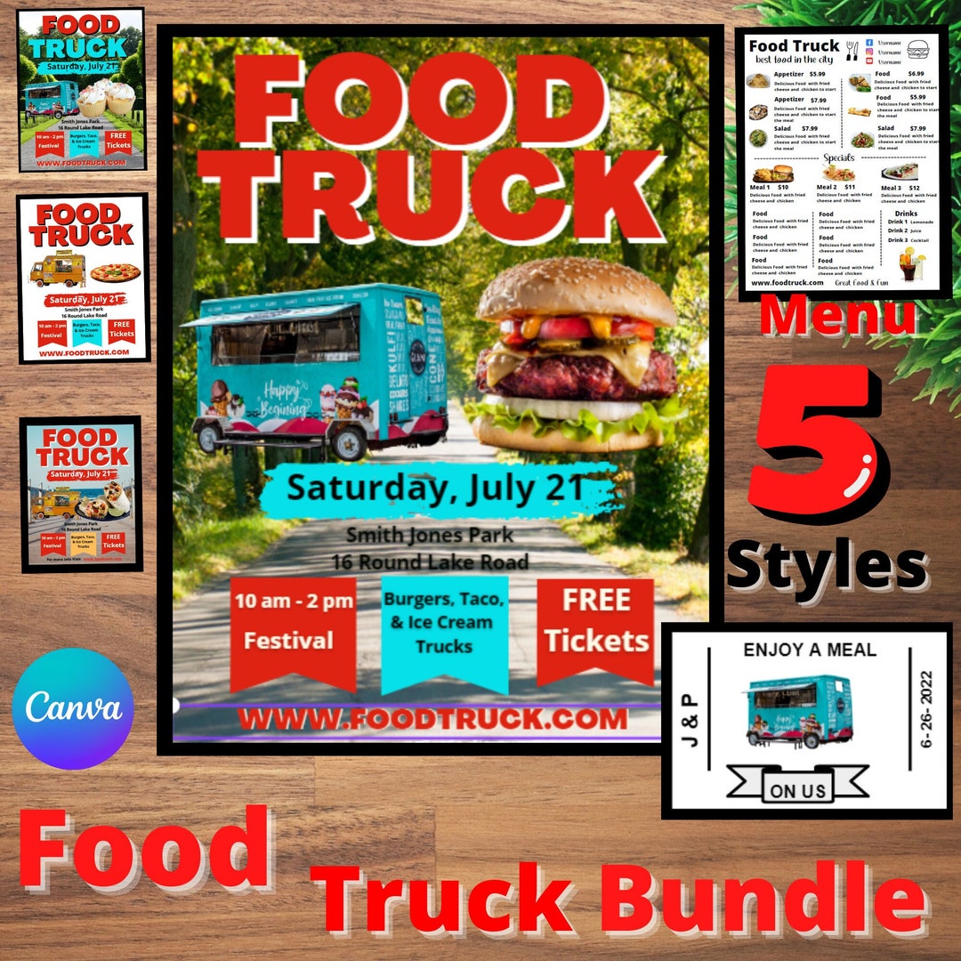 Food Truck Event Flyer Bundle: Editable Menu & Tickets Canva - Etsy