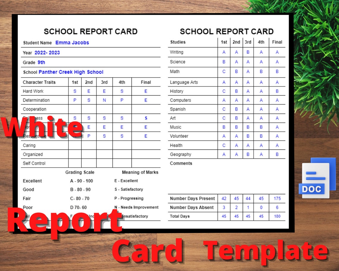 Homeschool Report Card, School PDF Report Card, Homeschool Progress ...