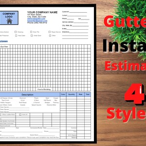 Rain Gutter Installation Company Estimate, Invoice Work Order ...