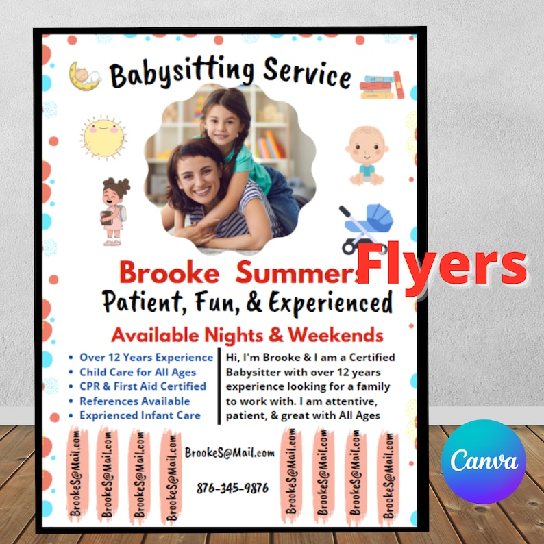 Babysitting Bundle: Flyer, Log, Business Card Editable Canva - Etsy
