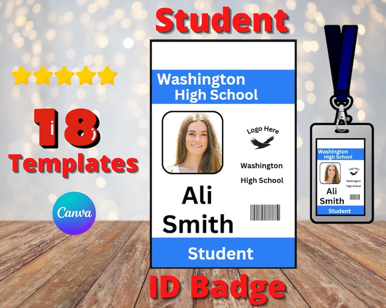 Student ID Badge, ID Card Template, Printable Student ID Badge ...