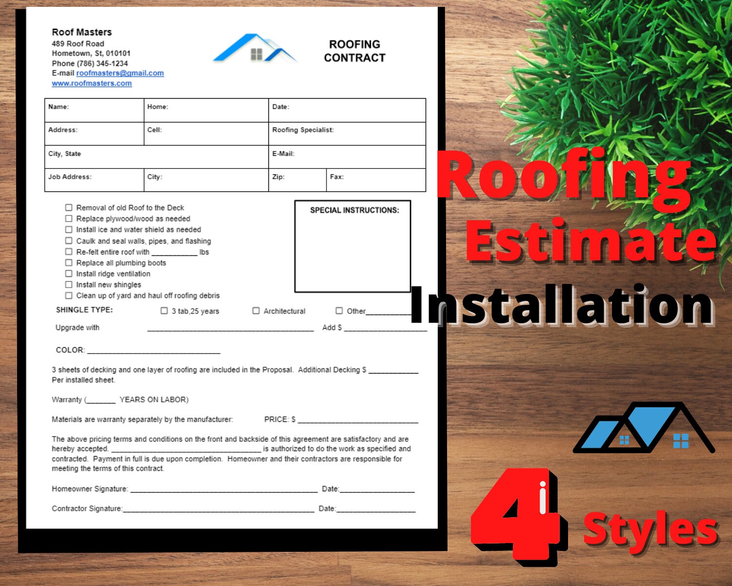 Roofing | Estimate Invoice | Proposal Installation | Contract Repair ...