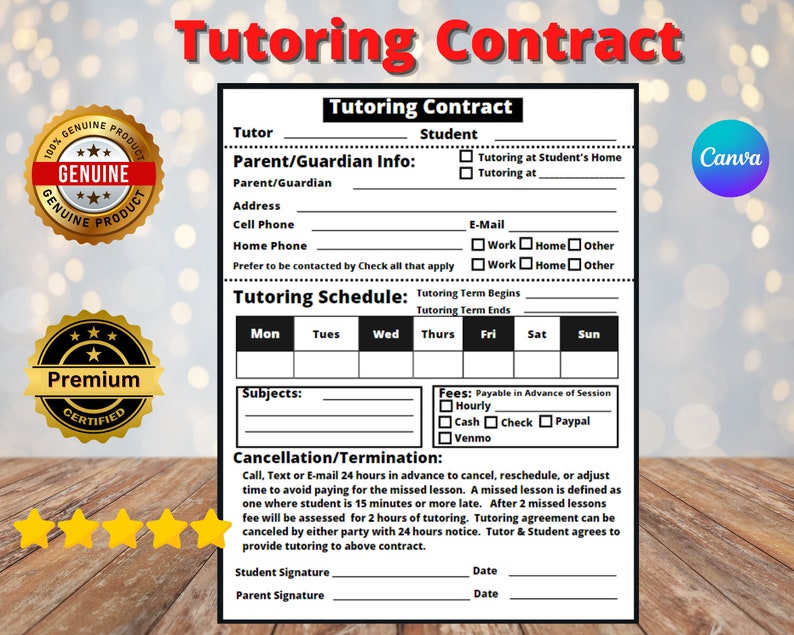 Tutoring Contract, Tutoring Guidelines, Tutoring Services Editable in Canva - Etsy