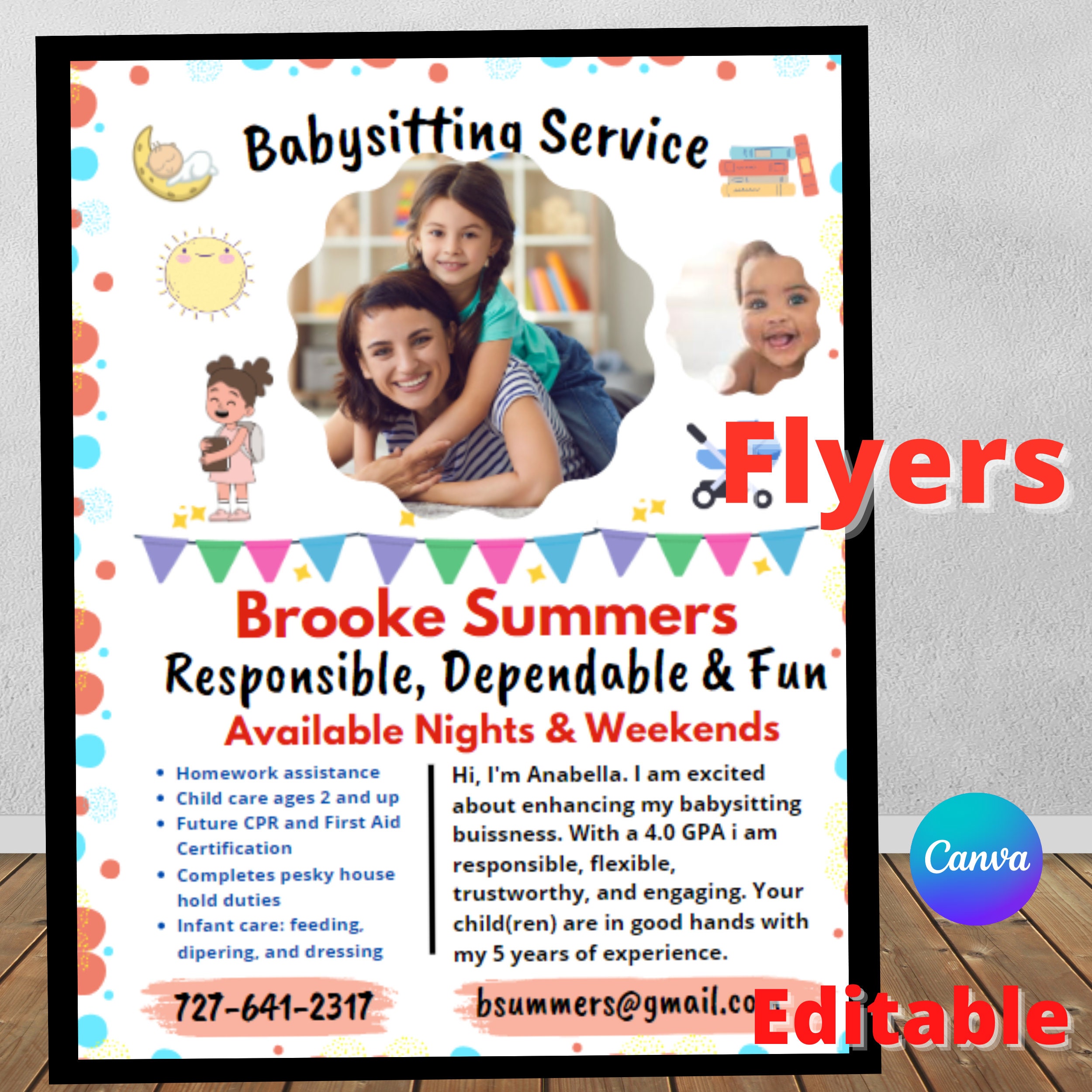 Babysitting Bundle: Flyer, Log, Business Card Editable Canva - Etsy