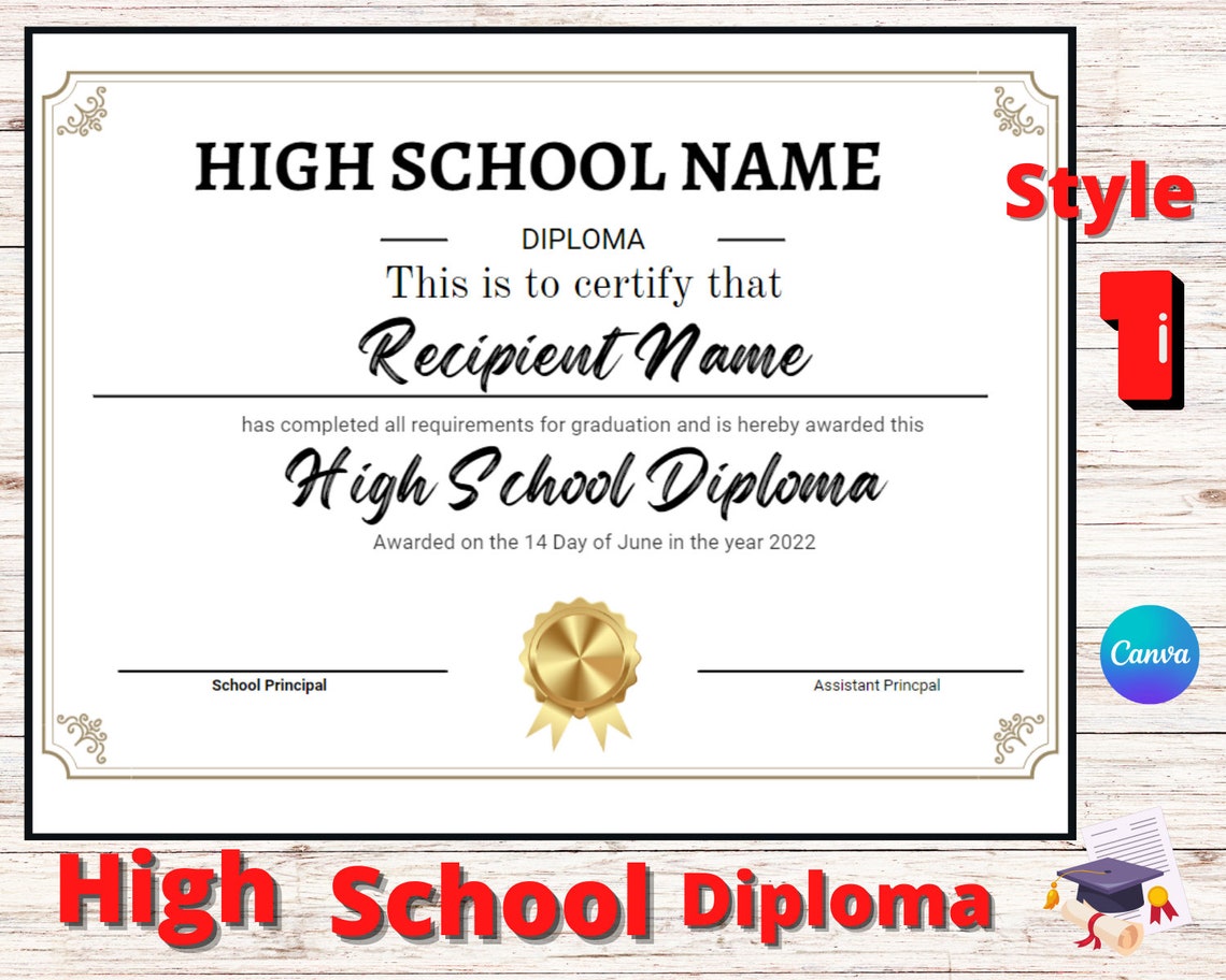 High School Diploma Template, Editable High School Diploma, HS Diploma ...