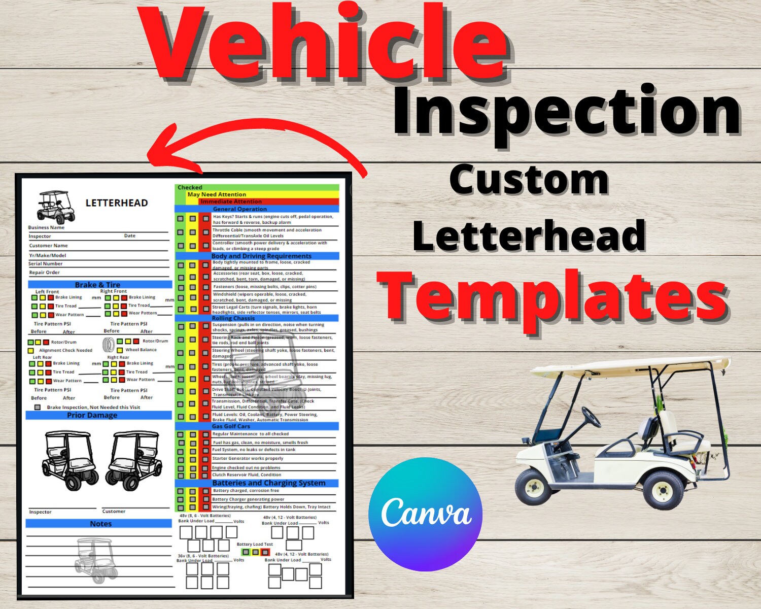 Golf Cart Inspection Report Checklist: Rental Check-in PDF - Etsy