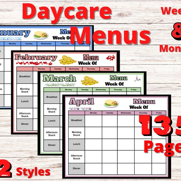 Daycare Preschool Lunch, Snack, Meal Menus, Monthly Menus, Daycare ...