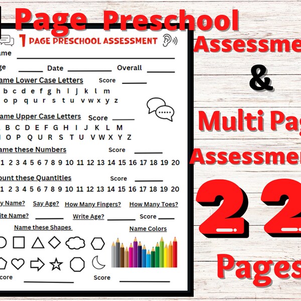 Printable Preschool Assessment Worksheets - Etsy