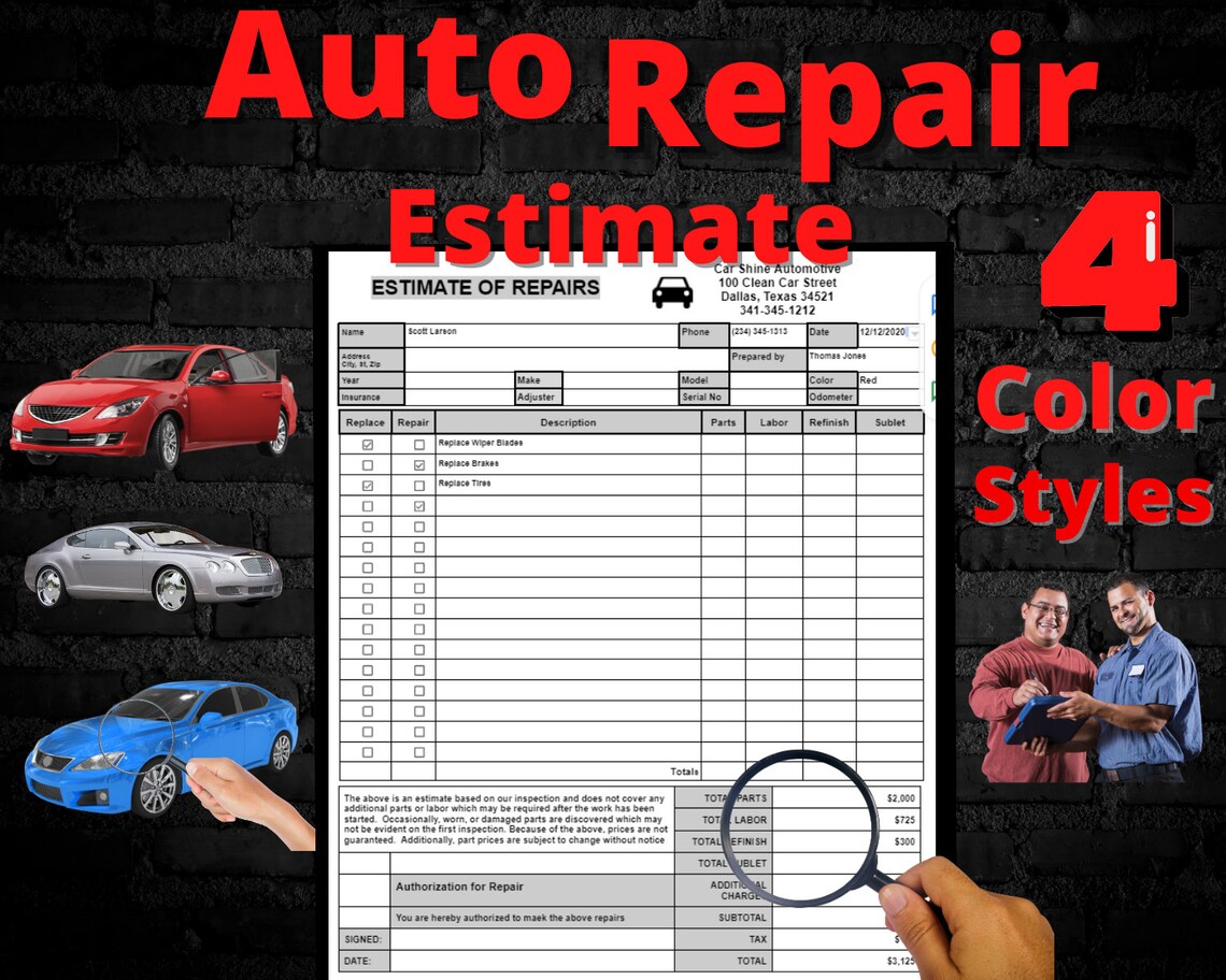 Auto Repair Estimate Template: Editable Mechanic Invoice Digital ...
