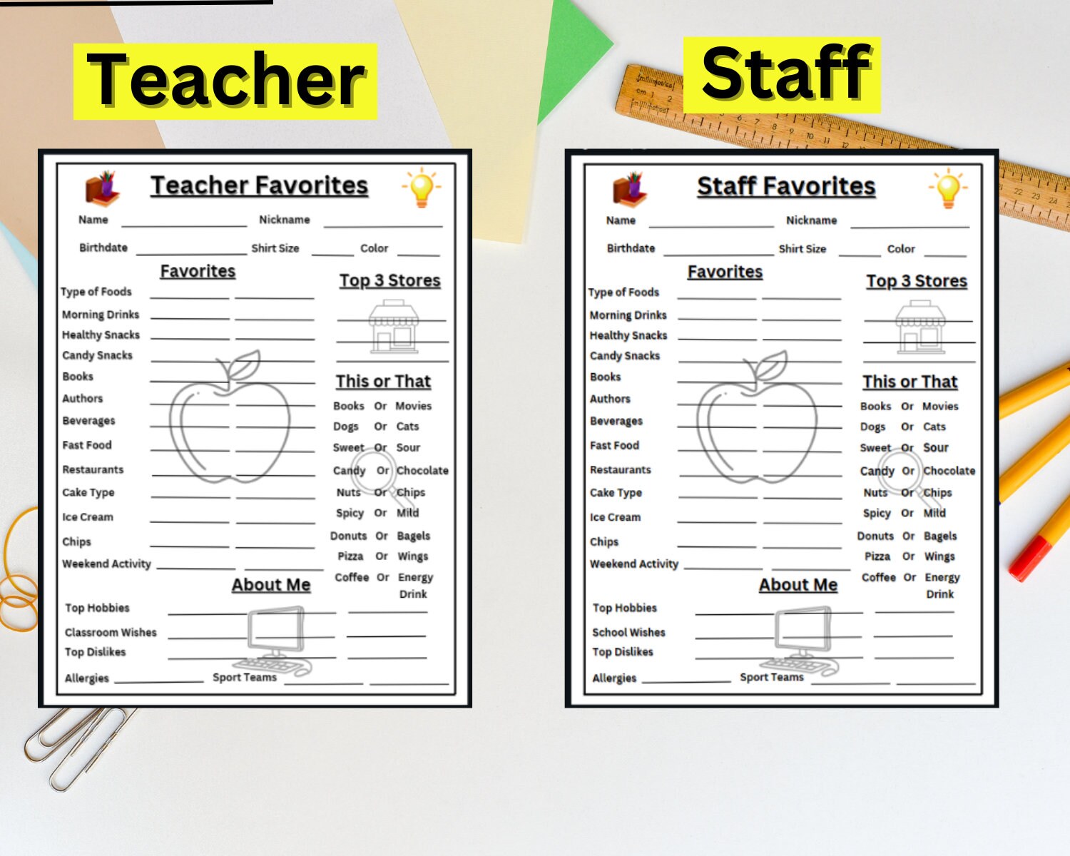 Teacher Questions, School Questionnaire, Teacher Favorites, Gift ...