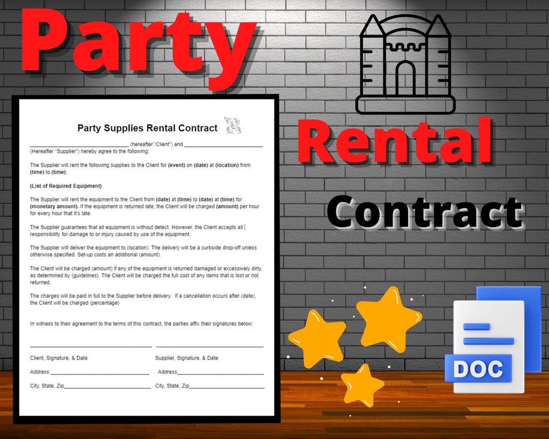 Party Supply Rental Contract, Party Supply Contract, Agreement, Simple ...