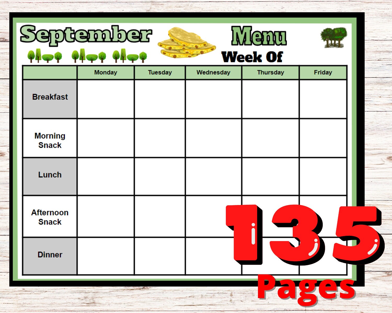 Daycare Weekly Menu Editable Monthly Menus Preschool Menu - Etsy