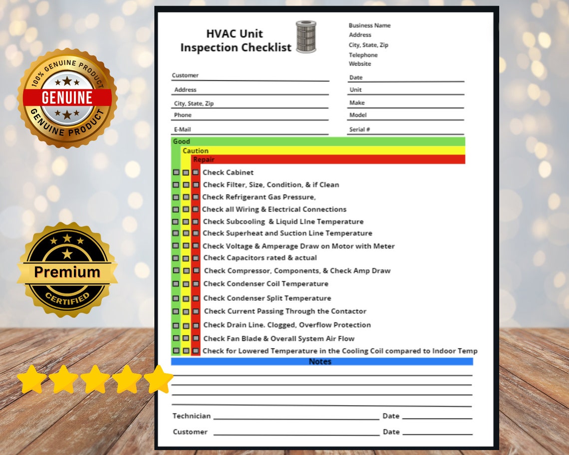 HVAC Inspection Checklist, Air Conditioner Inspection Printable ...